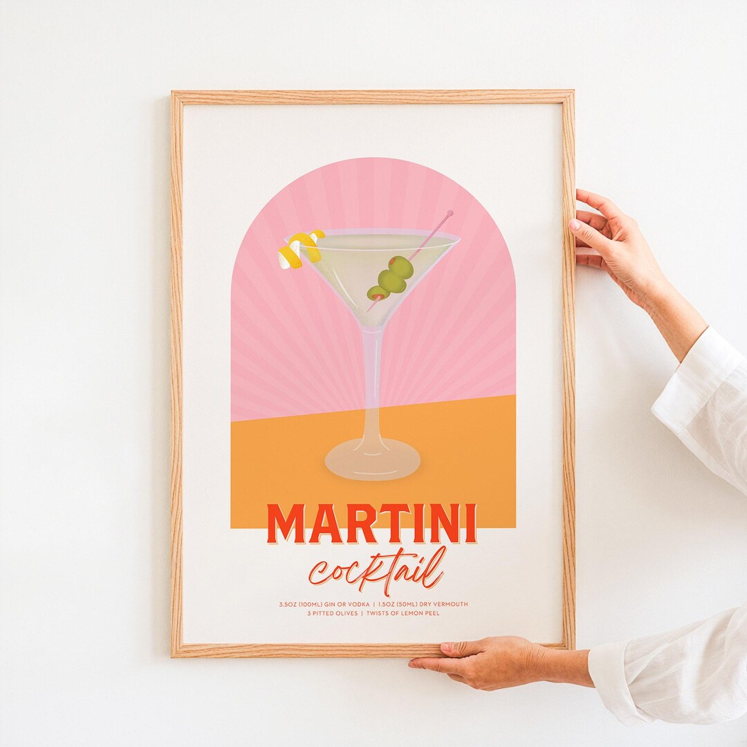 Martini Cocktail Print: Pink & Orange Summer Bar Art (digital Download ...
