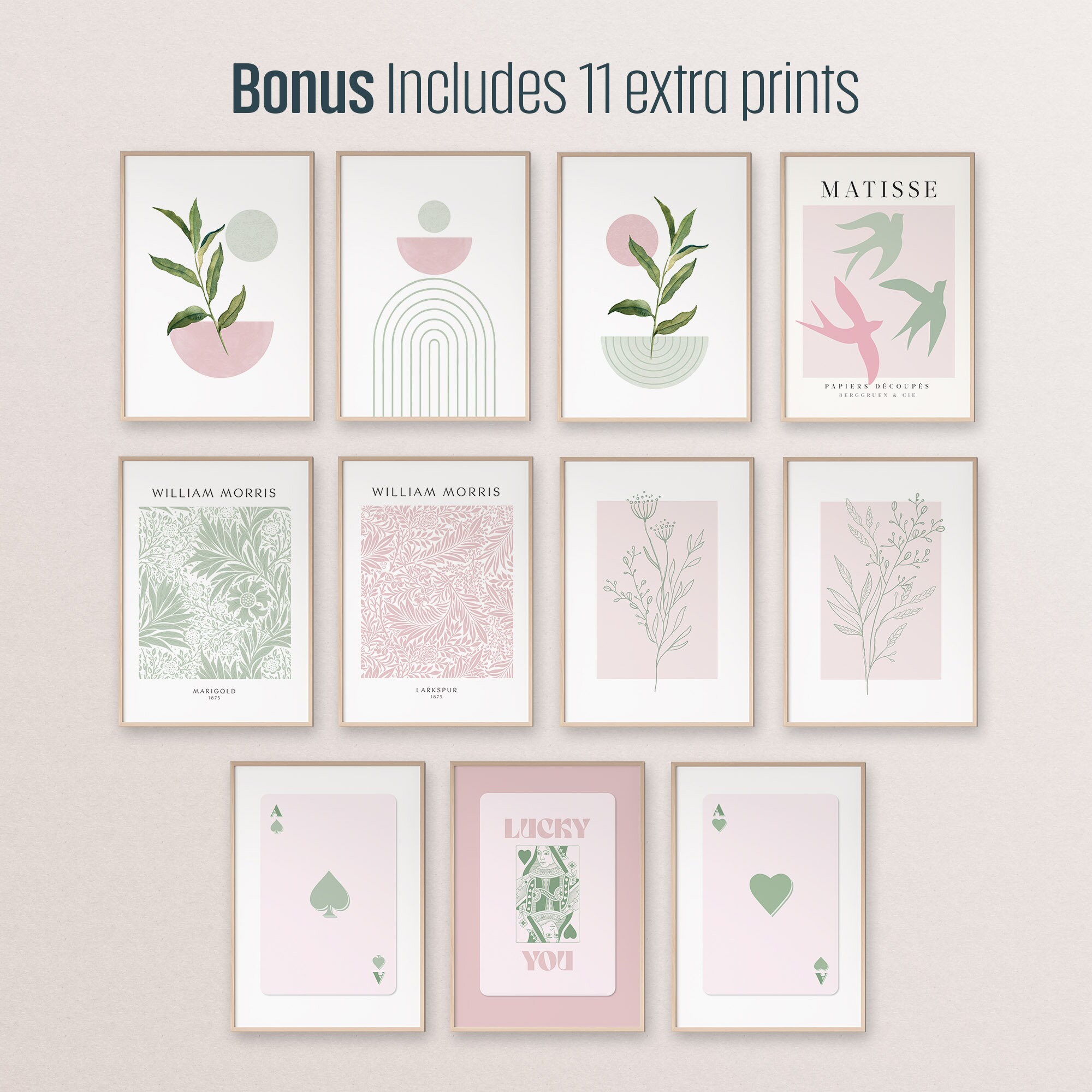 Pink and Sage Green Wall Art Bundle Printable Gallery Wall Set Pink ...