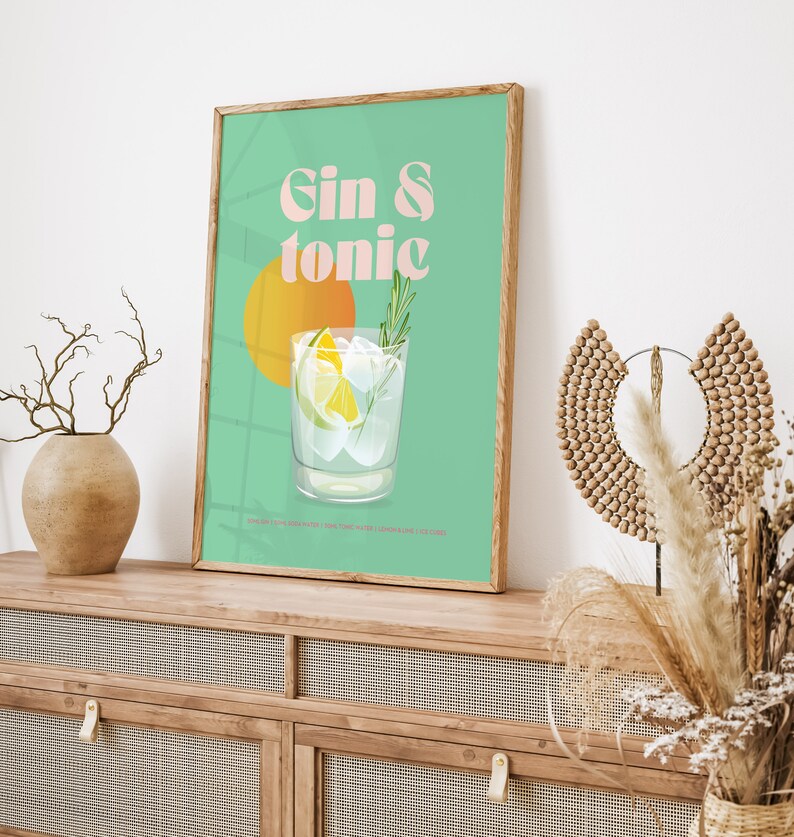 Gin & Tonic Cocktail Print Gin Wall Art Retro Cocktail Print Gin ...