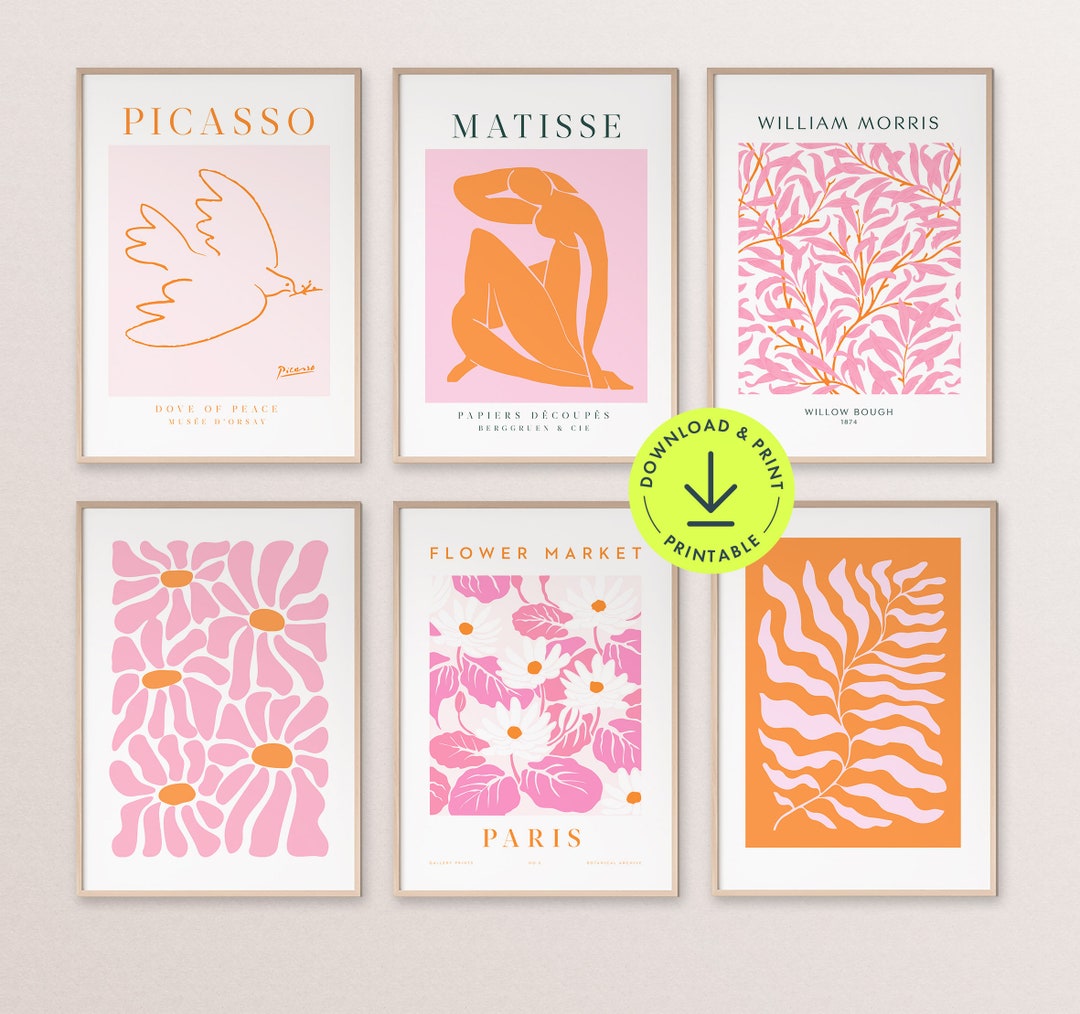 Orange Pink Gallery Wall Set of 6 Print Modern Abstract Art Printable ...