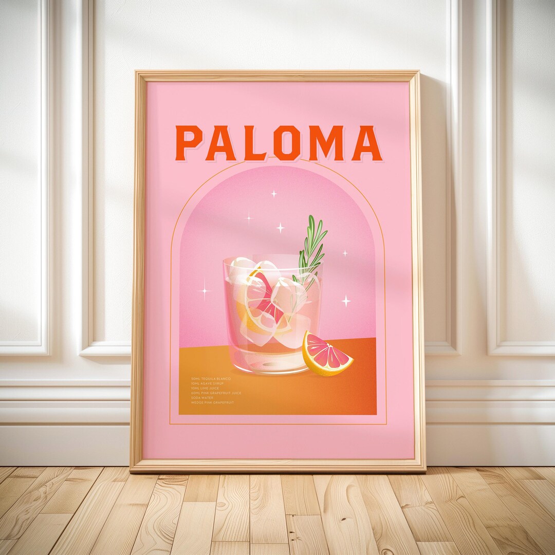 Paloma Cocktail Poster Printable Cocktail Recipe Art Girly Bar Gift ...