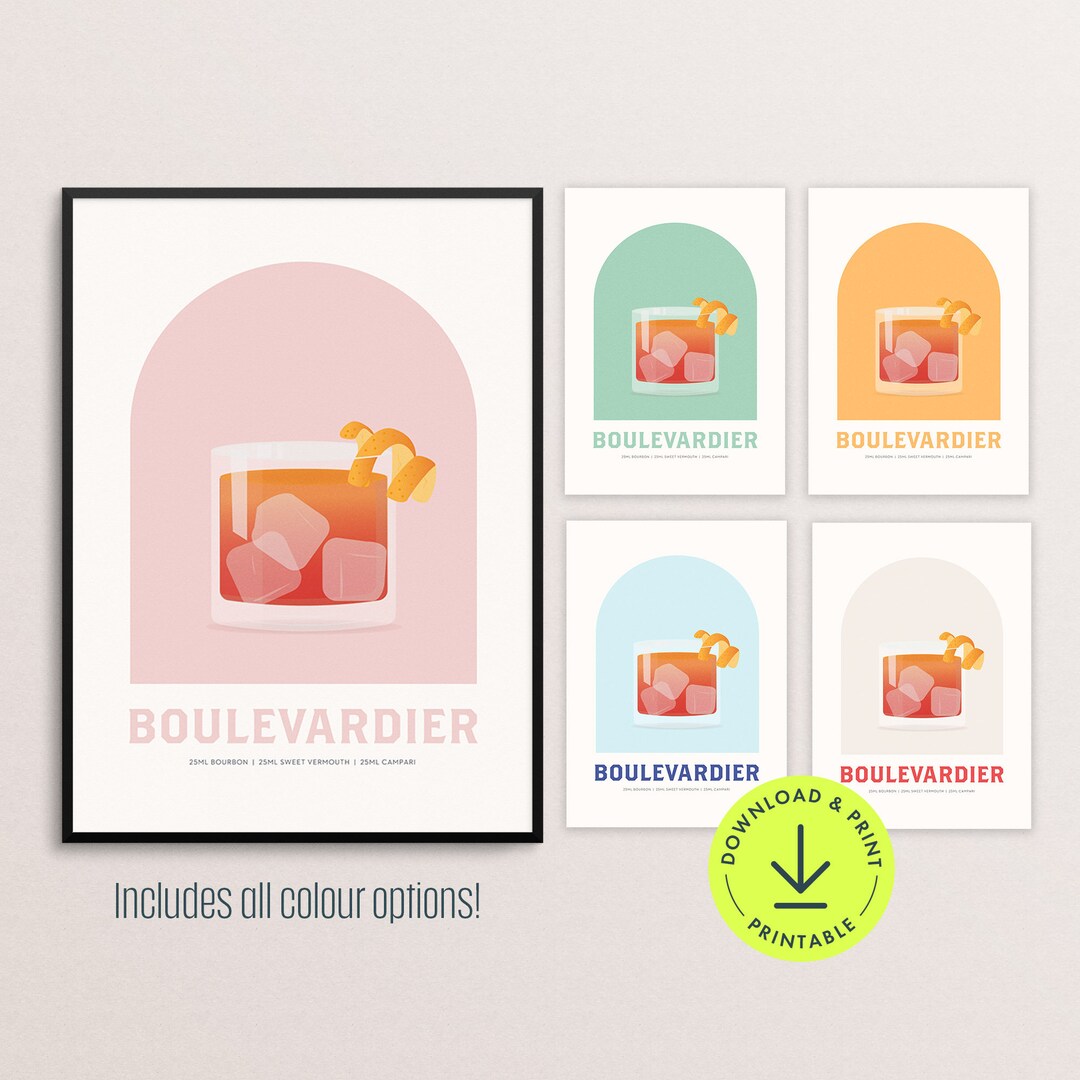 Boulevardier Cocktail Print Retro Cocktail Wall Art Boulevardier ...