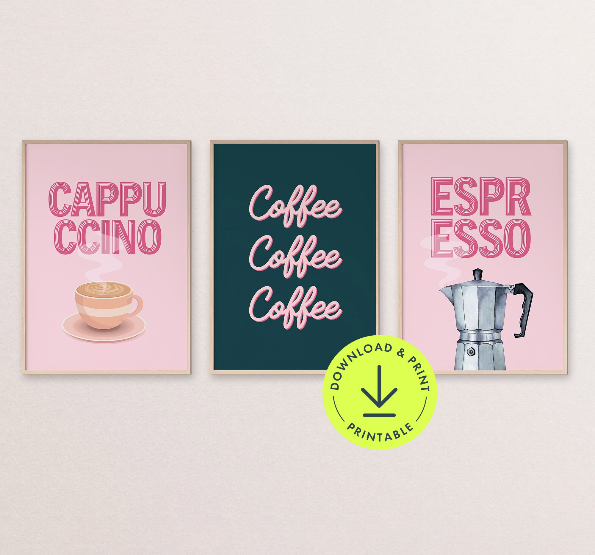 Retro Pink Coffee Print Printable Coffee Bar Gallery Set of 3 - Etsy