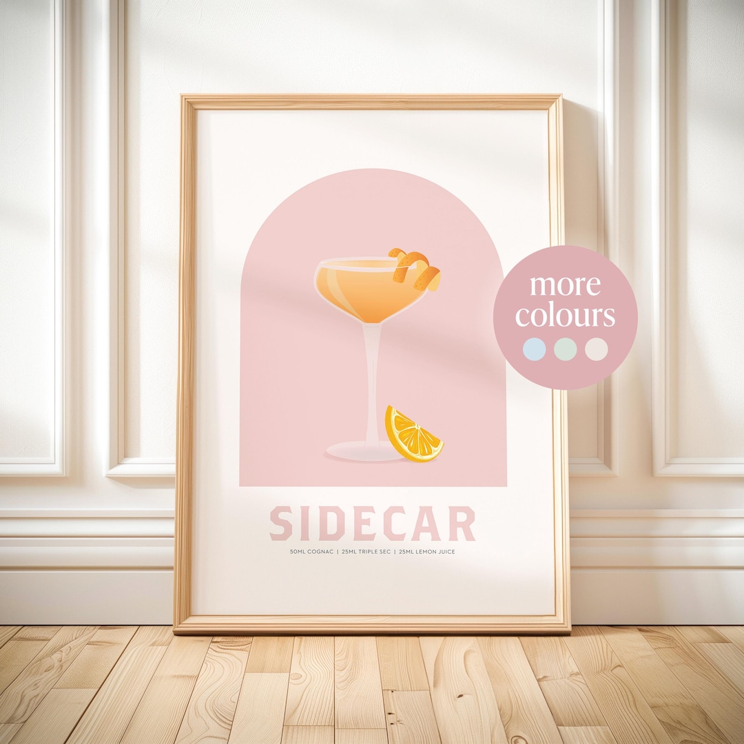 Sidecar Cocktail Print Retro Cocktail Wall Art Kitchen Printable ...
