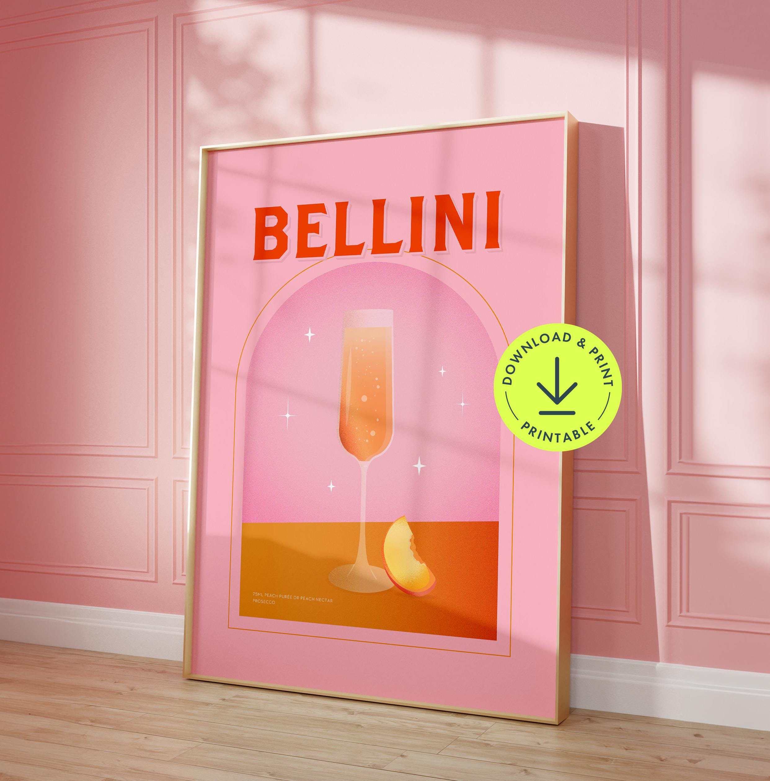 Bellini Cocktail Recipe Poster: Girly Bar Cart Decor (digital Download ...