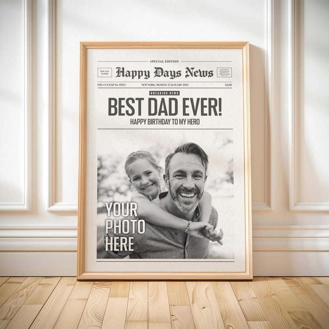 Custom Newspaper Print Personalised Dad Birthday Gift Idea for Fathers ...