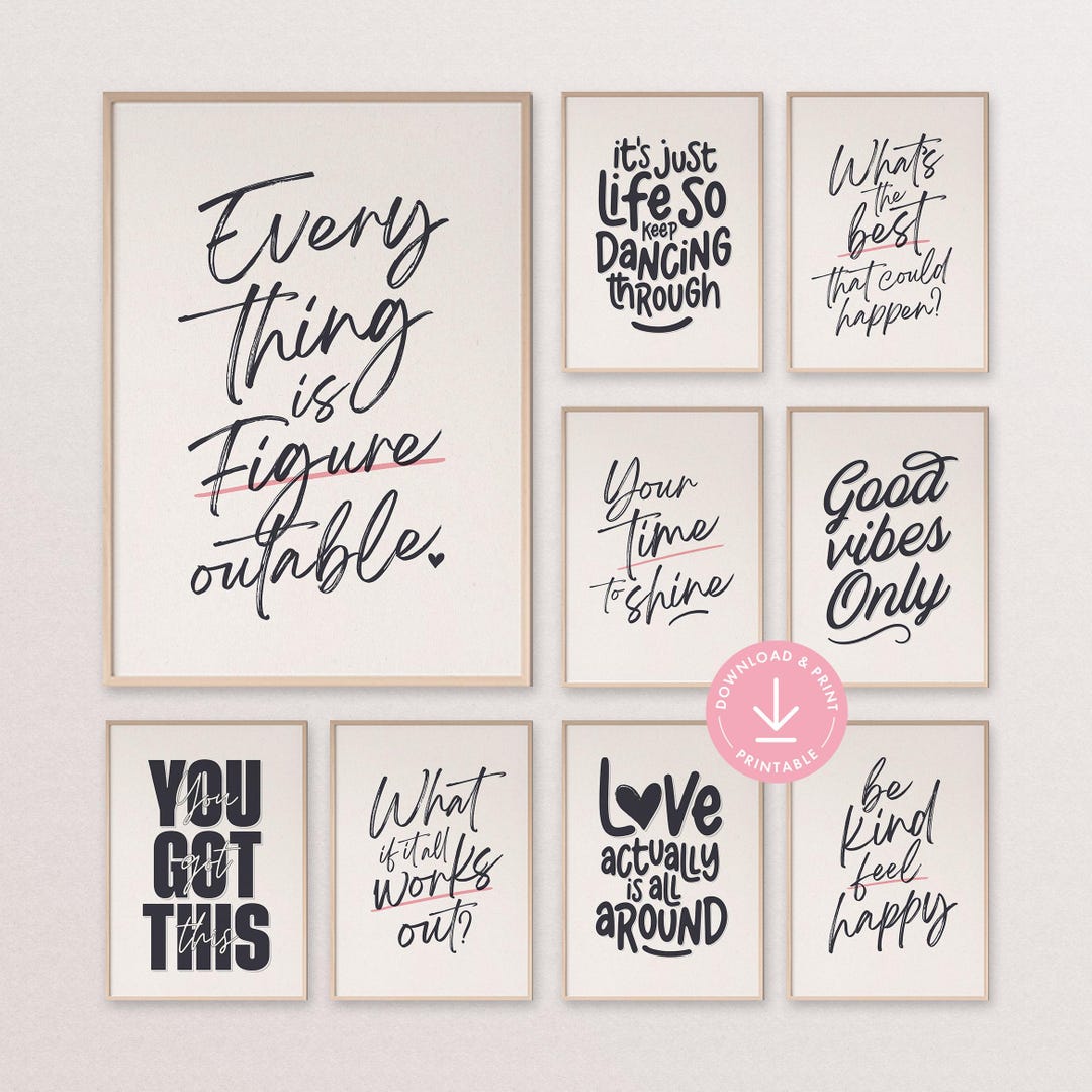 Motivational Quote Print Set: Retro Typography Wall Art (digital ...