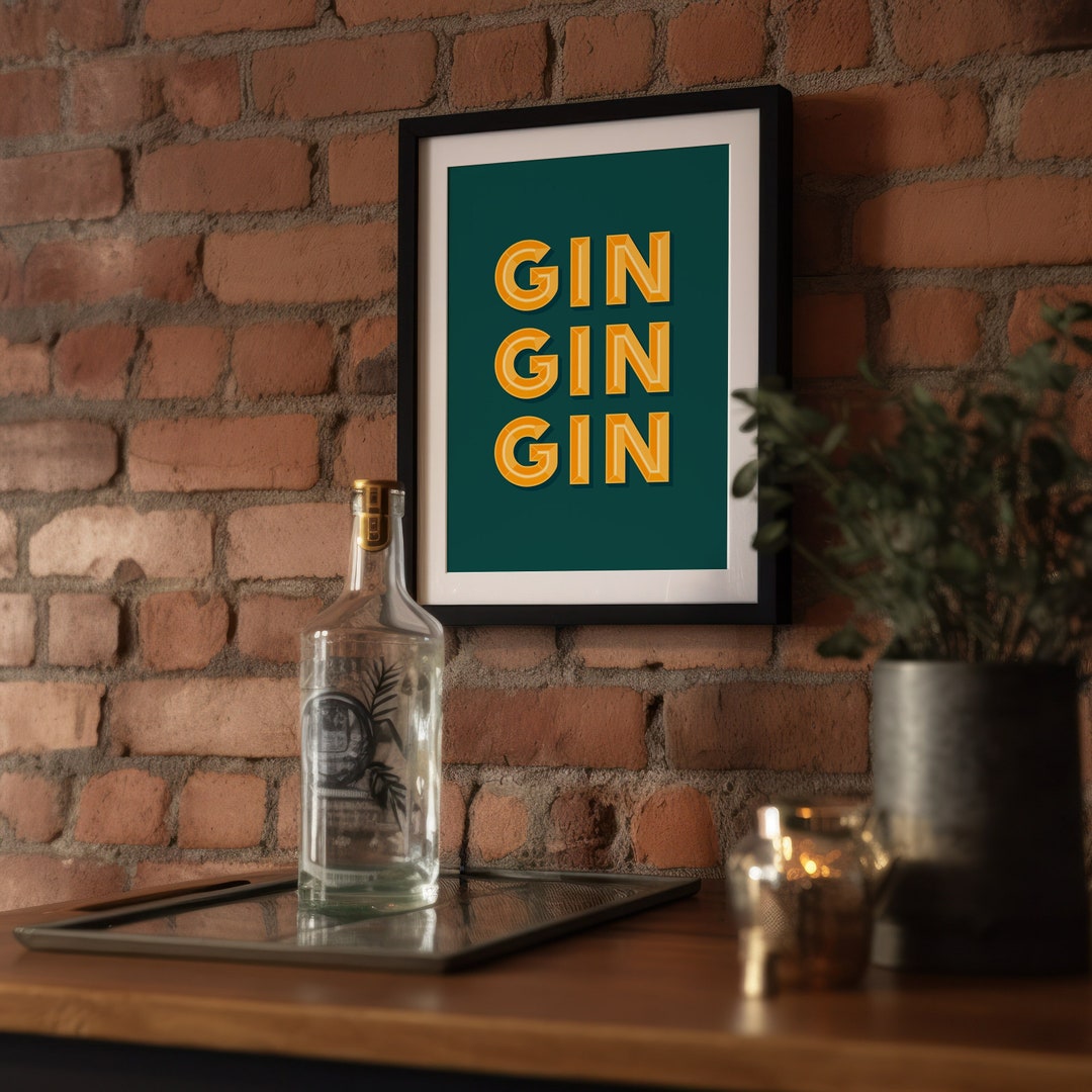 Gin Typography Print: Retro Bar Cart Wall Art (digital Download) - Etsy