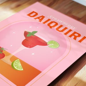 Strawberry Daiquiri Print Printable Cocktail Recipe Art Girly Bar Gift ...