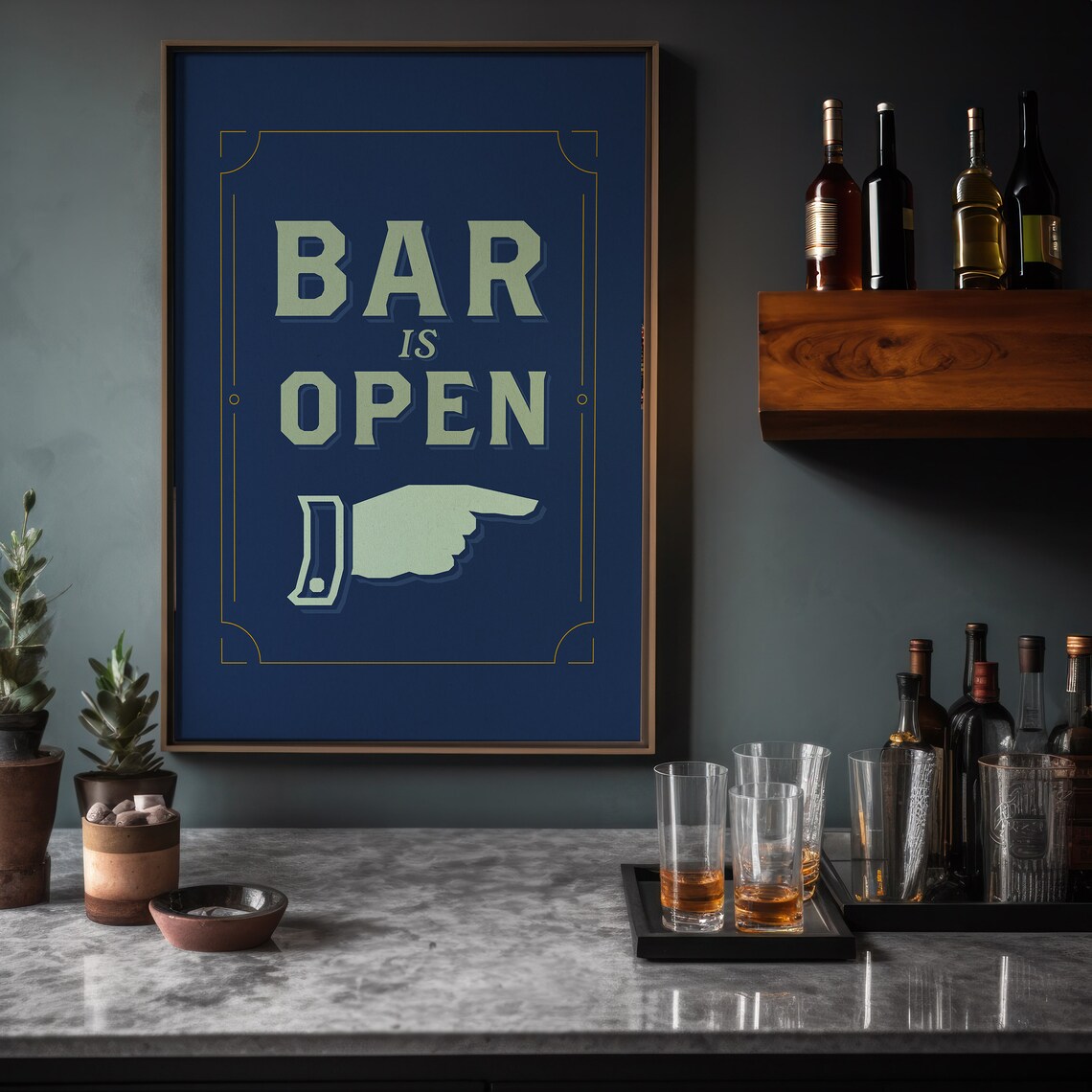 Trendy Retro Bar Sign Printable Bar is Open Wall Art Pub Print - Etsy