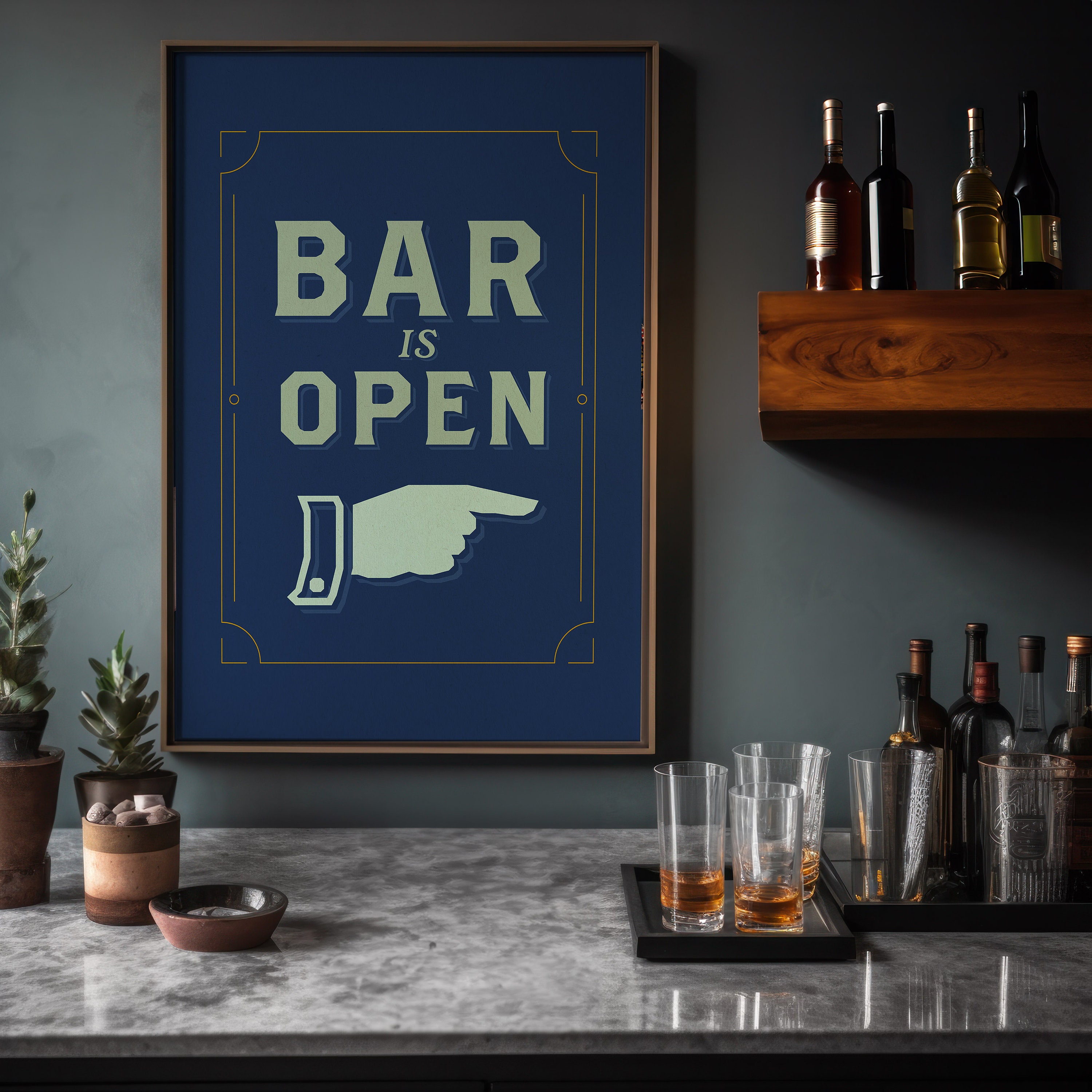 Trendy Retro Bar Sign Printable Bar is Open Wall Art Pub Print - Etsy