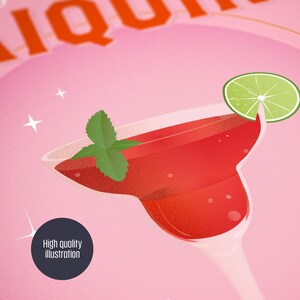 Strawberry Daiquiri Print Printable Cocktail Recipe Art Girly Bar Gift ...