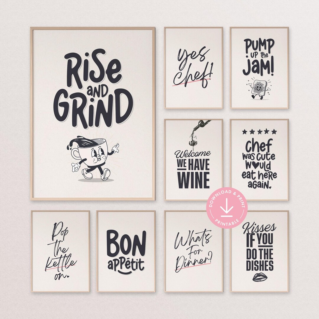 Kitchen Quote Print Bundle Printable Neutral Kitchen Wall Decor Food ...