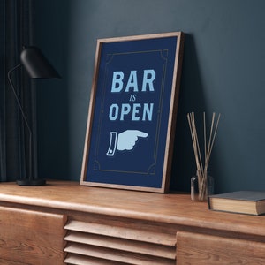 Trendy Retro Bar Sign Printable Bar is Open Wall Art Pub Print Home Bar ...