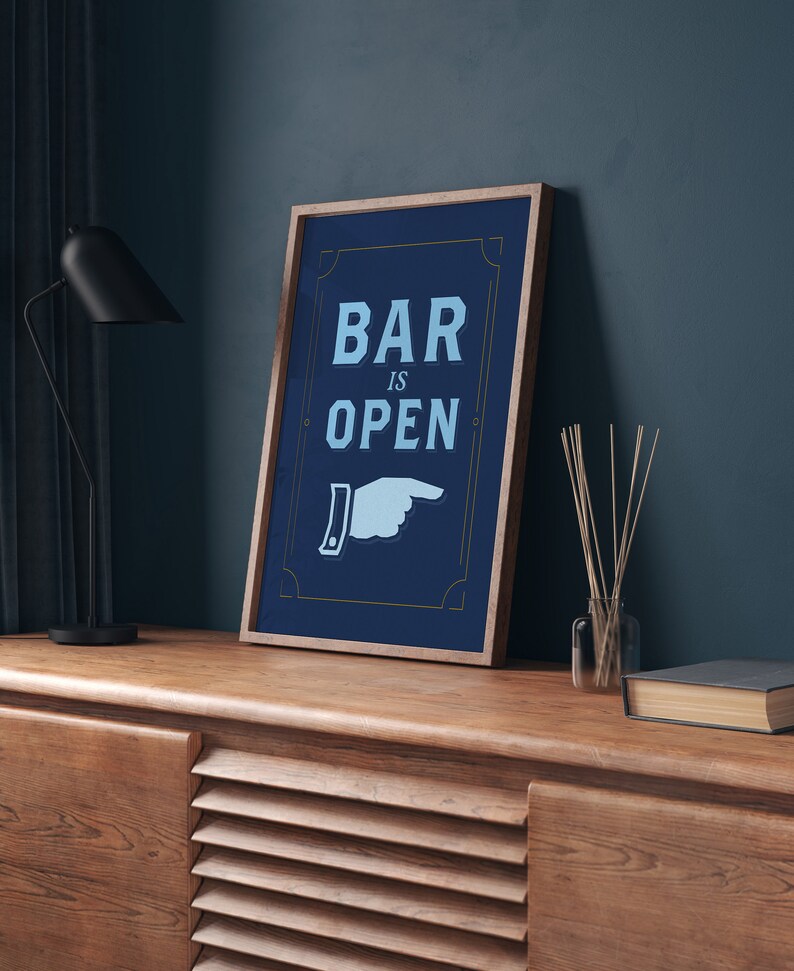 Trendy Retro Bar Sign Printable Bar is Open Wall Art Pub Print - Etsy
