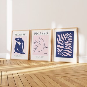 Navy Blue Pink Gallery Wall Set of 6 Print Modern Abstract Art ...