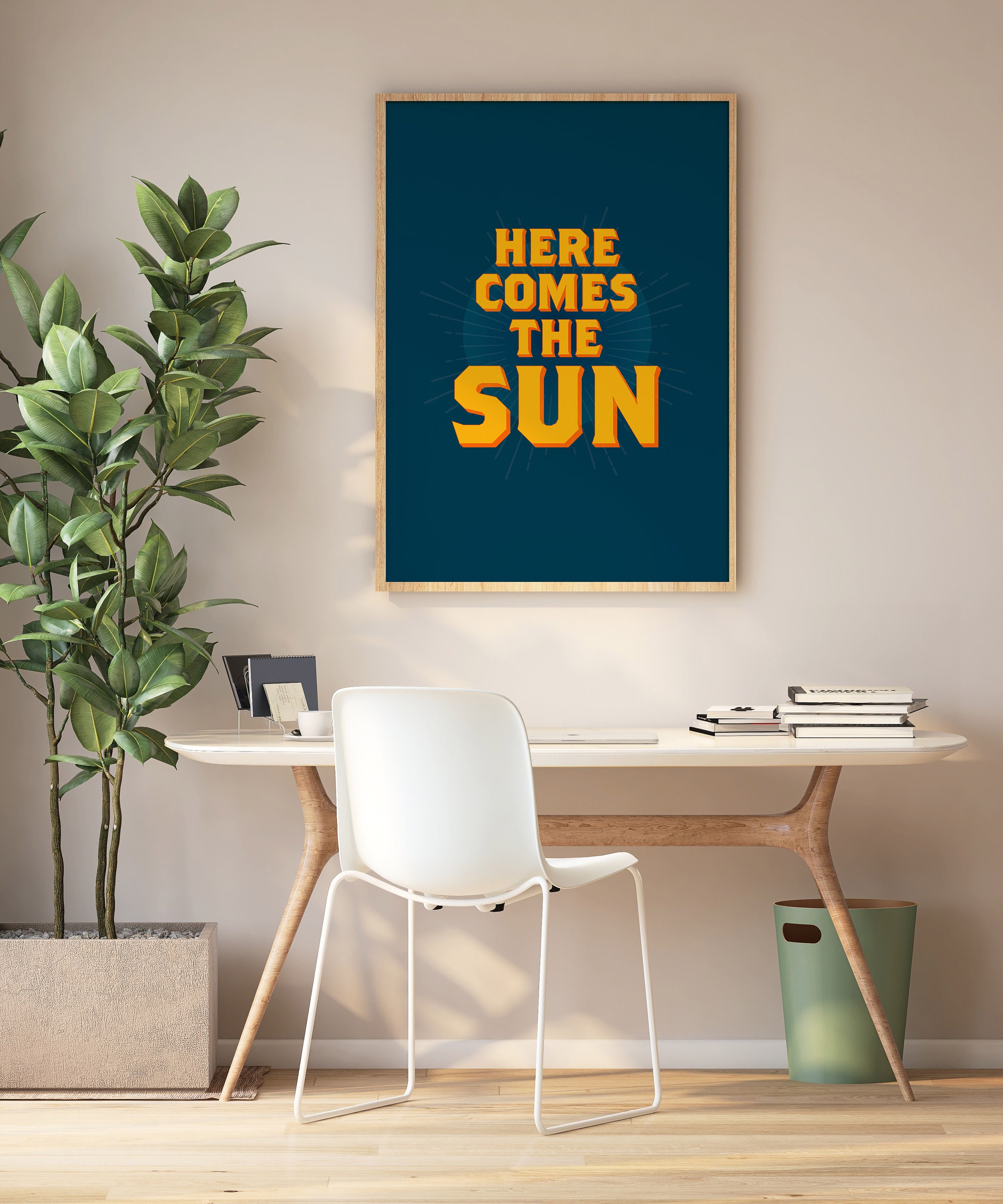 Trendy Retro Positive Quote Poster Living Room Decor Here Comes the Sun ...
