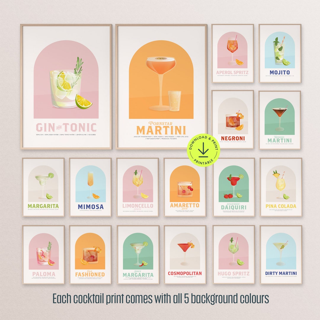 Colourful Cocktail Print Set of 18 Bar Printable Art Retro Cocktail ...