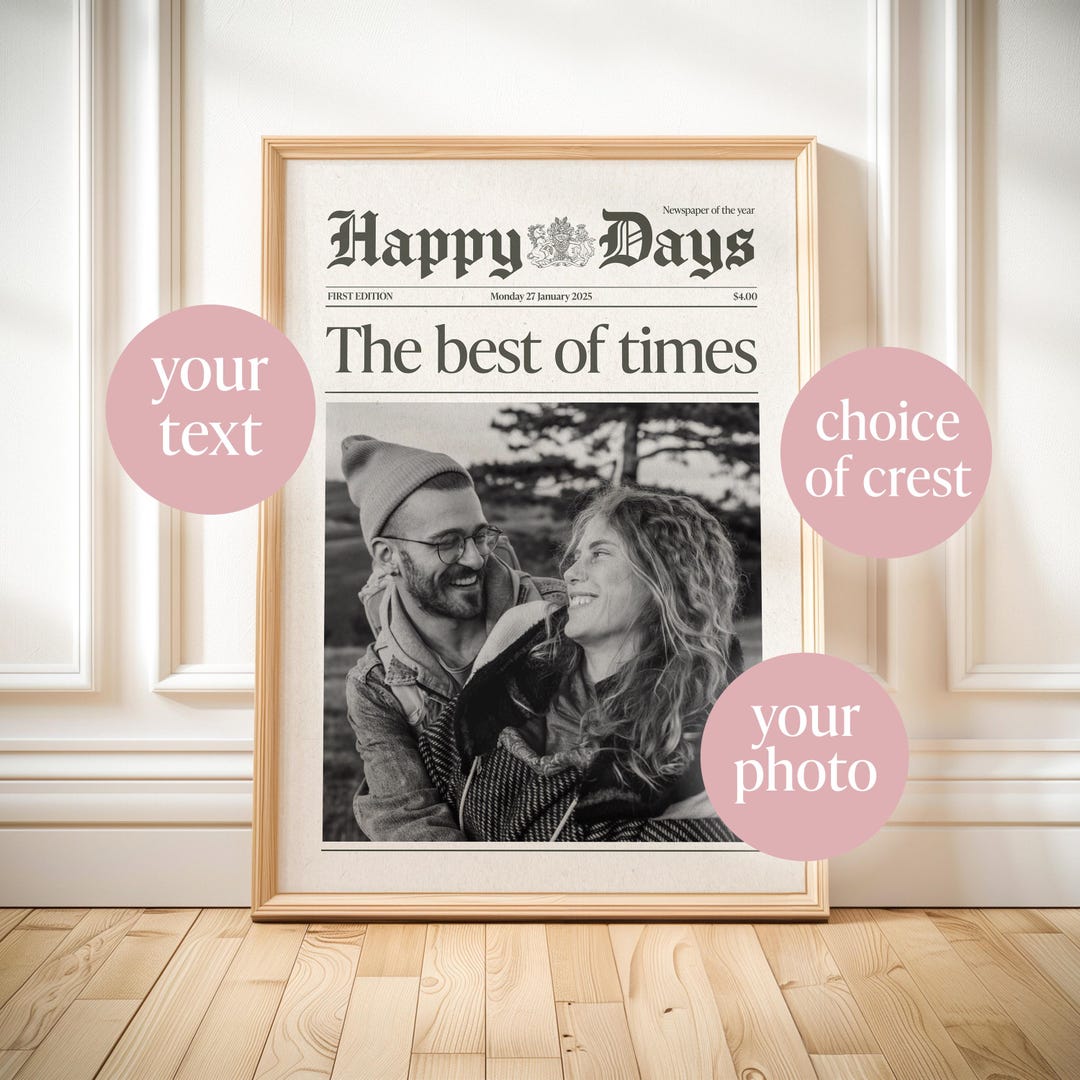 Personalised Newspaper Print Custom Gift for Partner Girlfriend Gift ...