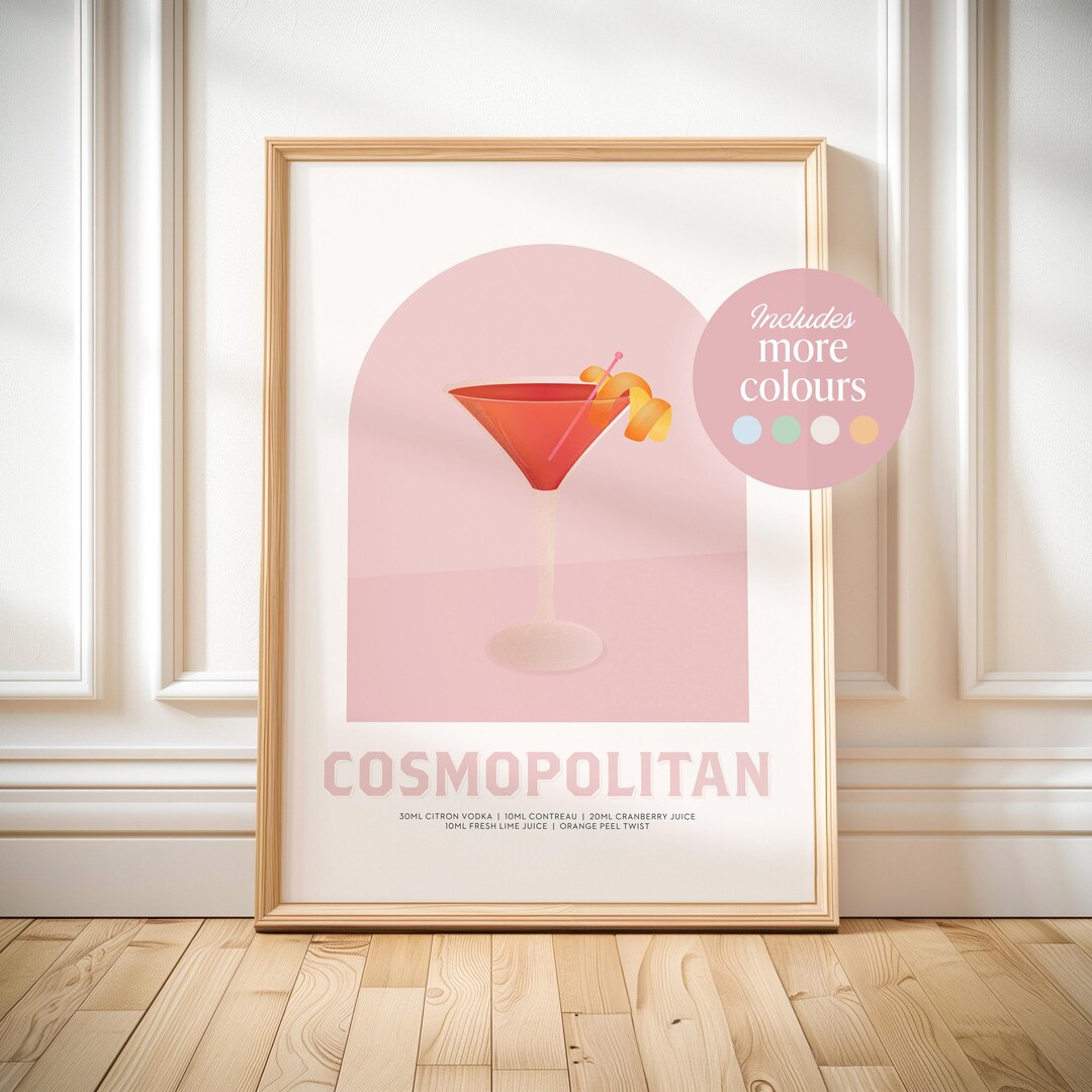 Cosmopolitan Art Print Printable Cocktail Recipe Art Cocktail Drinks ...