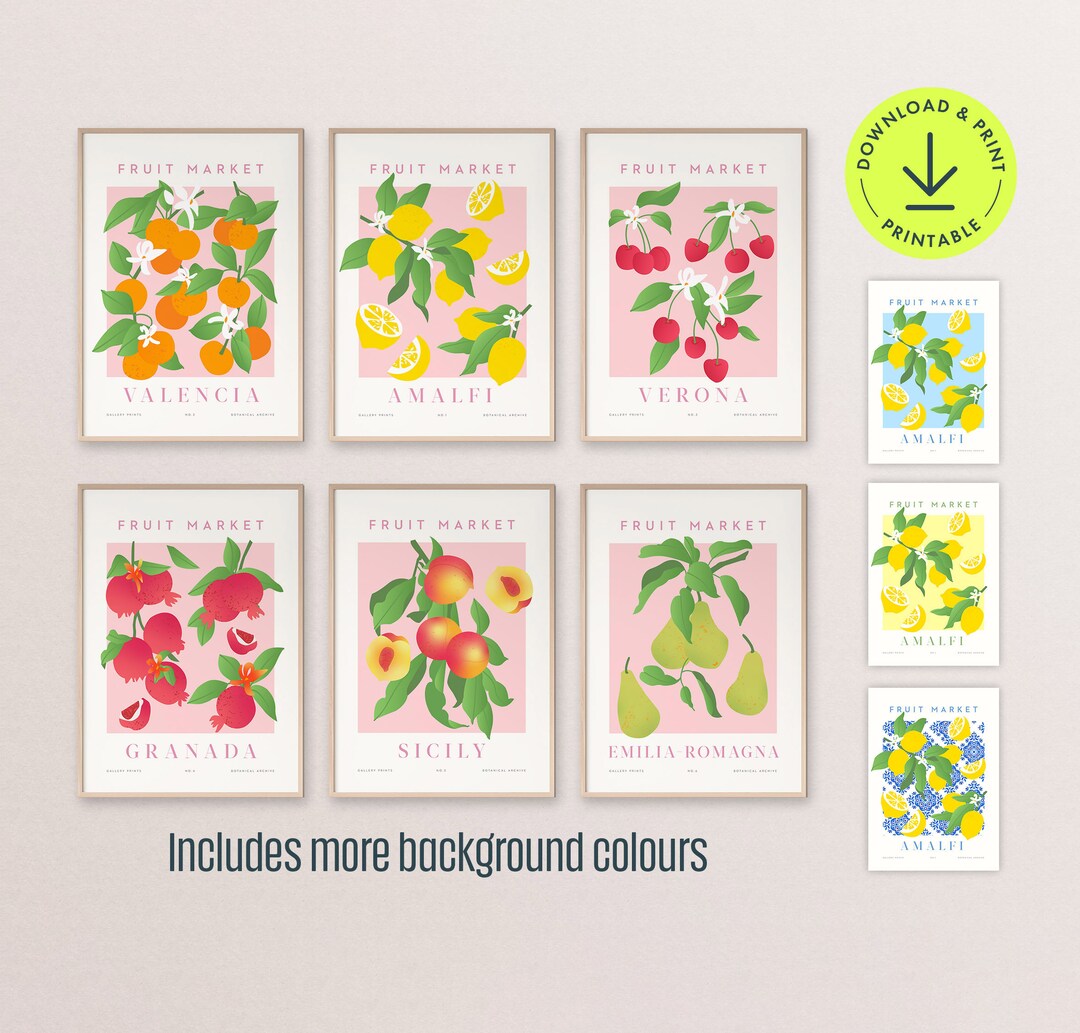 Fruit Prints Kitchen Wall Art Mediterranean Kitchen Gallery Wall Set of ...