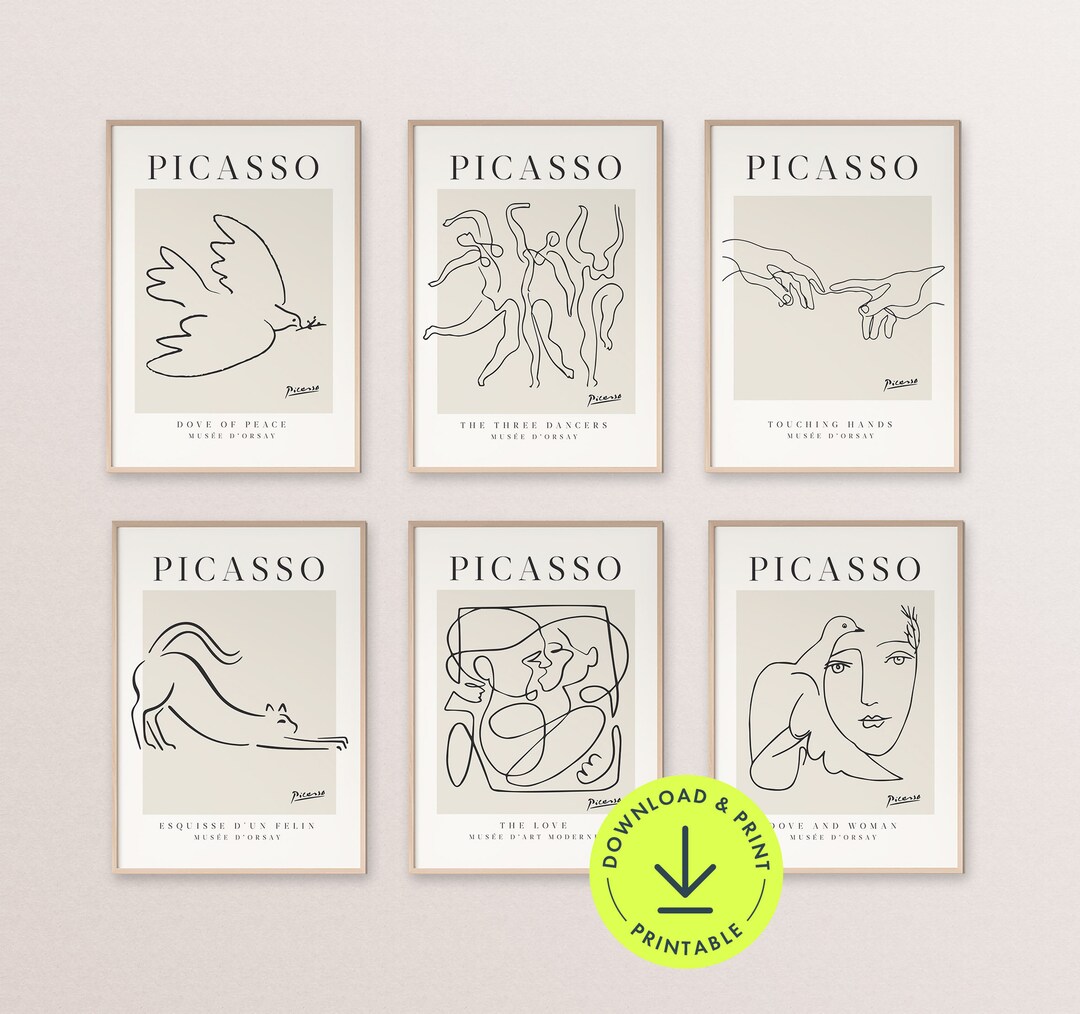 Picasso Neutral Wall Decor Print Set of 6 Black Beige Abstract ...