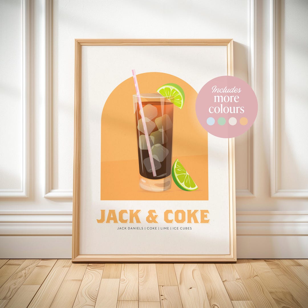 Jack and Coke Cocktail Print: Bar Cart Decor (digital Download) - Etsy