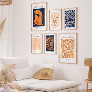 Orange Navy Print Gallery Wall Set of 6 Modern Abstract Art Printable ...