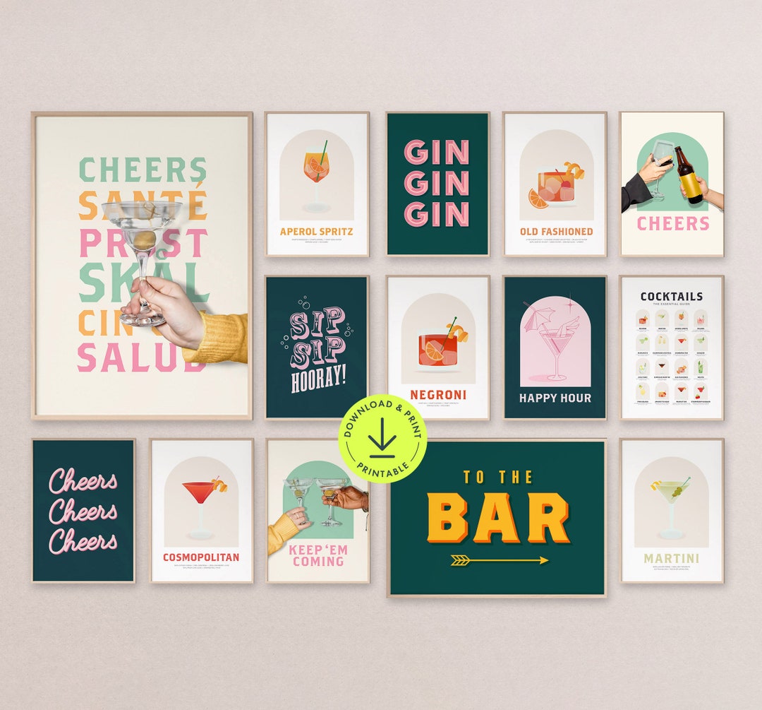 Trendy Bar Cart Decor Wall Art Bundle Printable Bar Gallery Wall Set ...