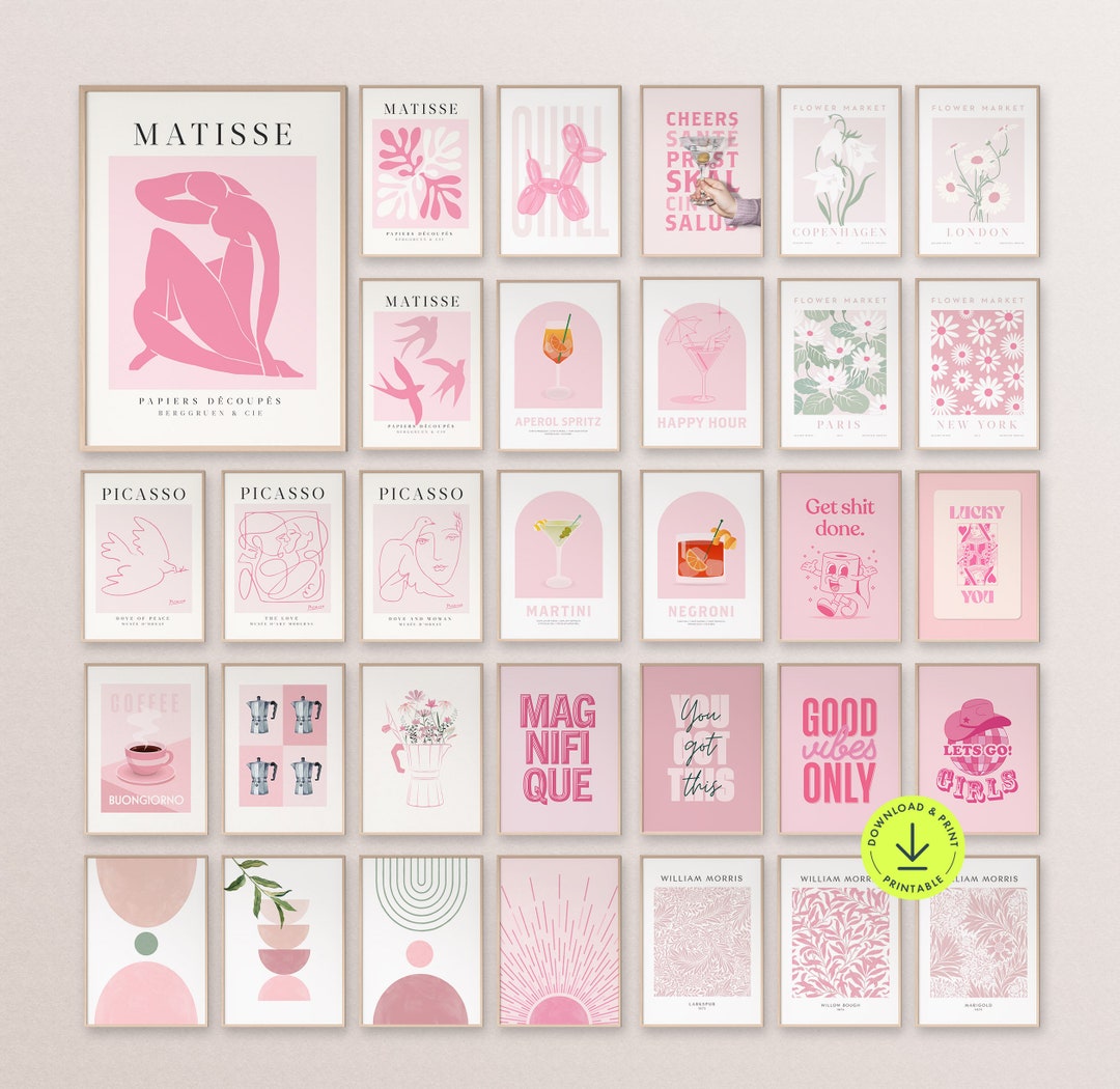 Pink Wall Art Print Bundle Eclectic Gallery Set 42 Printable Wall Art ...