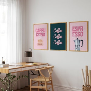Retro Pink Coffee Print Printable Coffee Bar Gallery Set of 3 Vintage ...