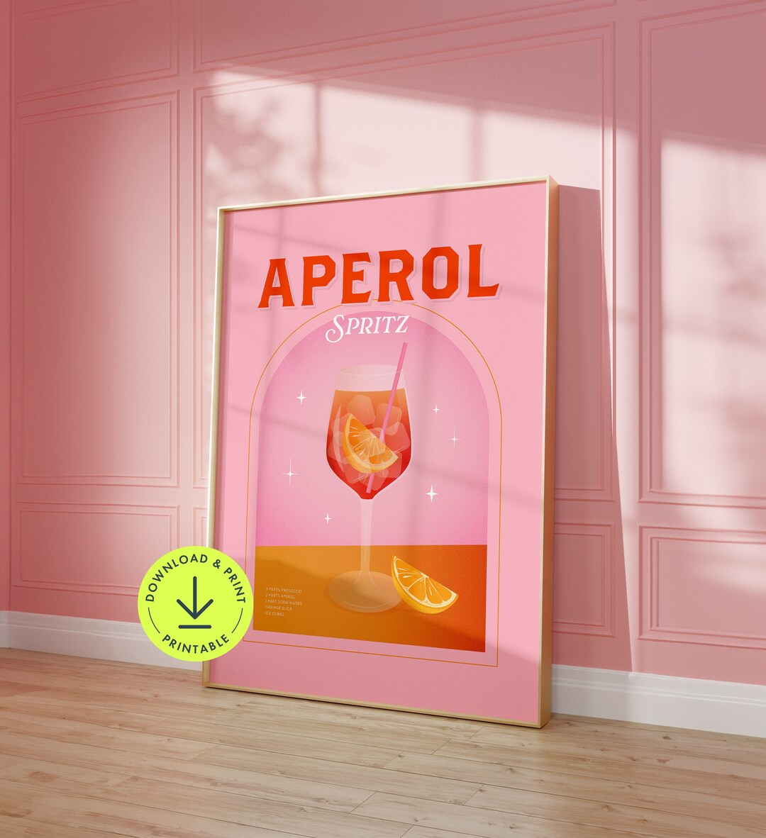 Aperol Spritz Poster Orange Pink Cocktail Print Trendy Bar Wall Art ...