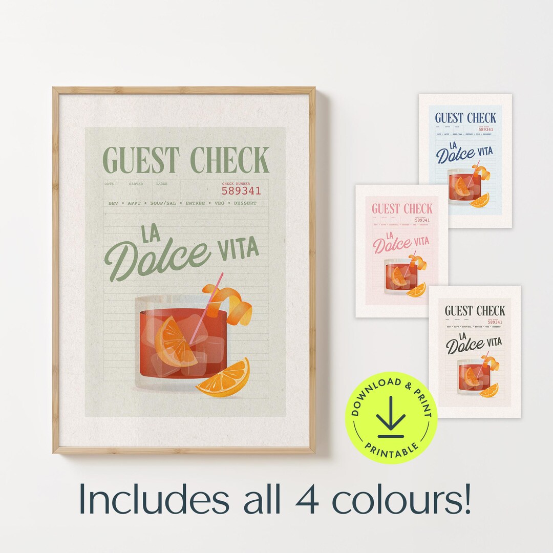 Negroni Cocktail Poster La Dolce Vita Italian Quote Print Trendy Bar ...