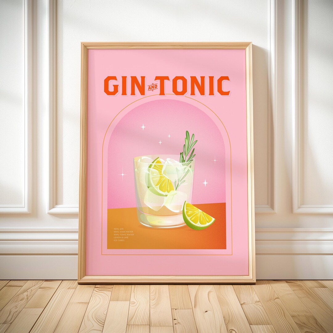 Gin Poster Printable Cocktail Recipe Art Girly Bar Gift Idea for Bar ...