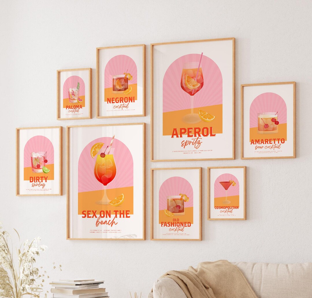 Printable Cocktail Poster Set of 18 Modern Kitchen Bar Wall Art Trendy ...