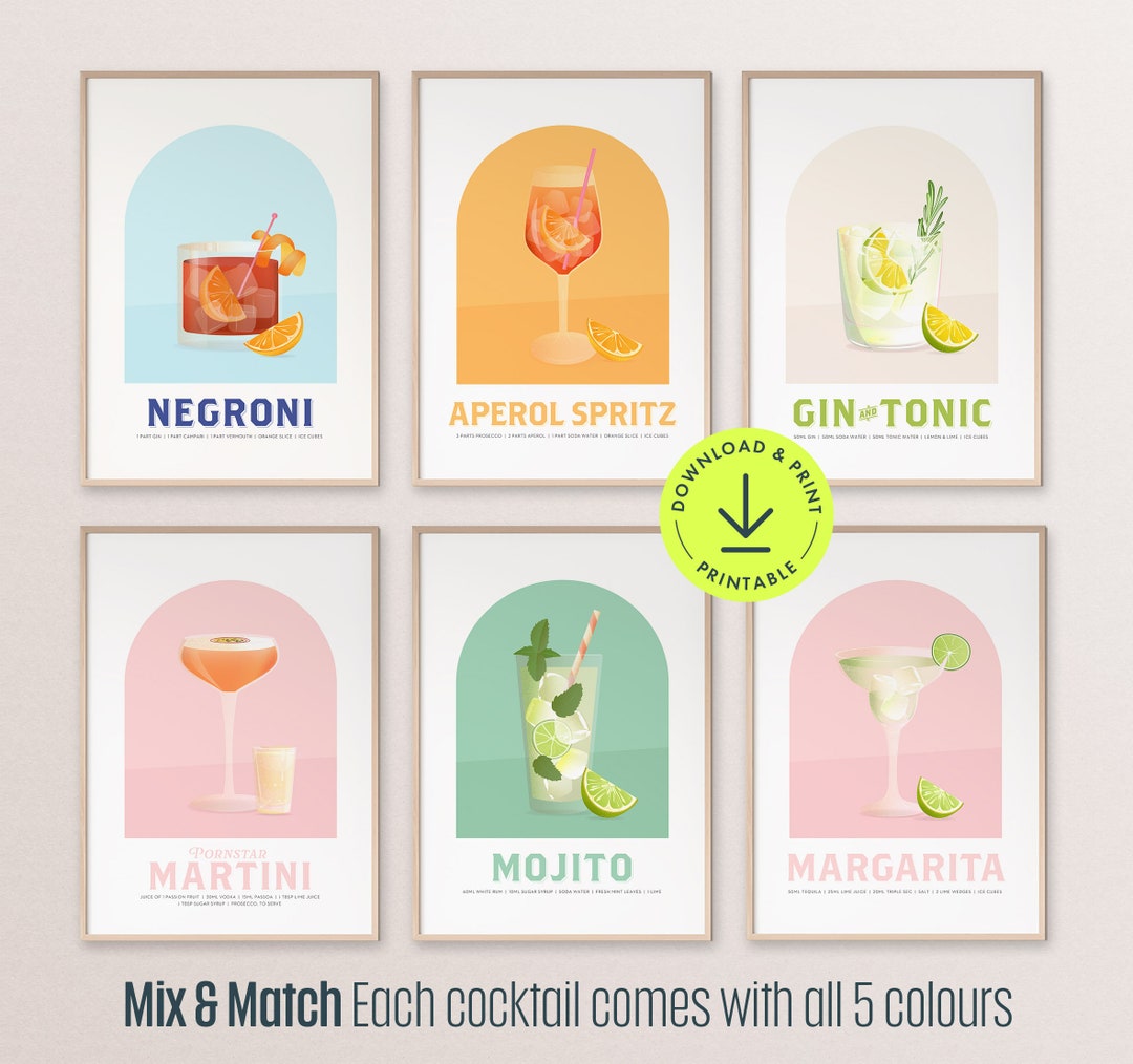 Retro Cocktail Prints: Bar Gallery Wall Art Set (digital Download) - Etsy