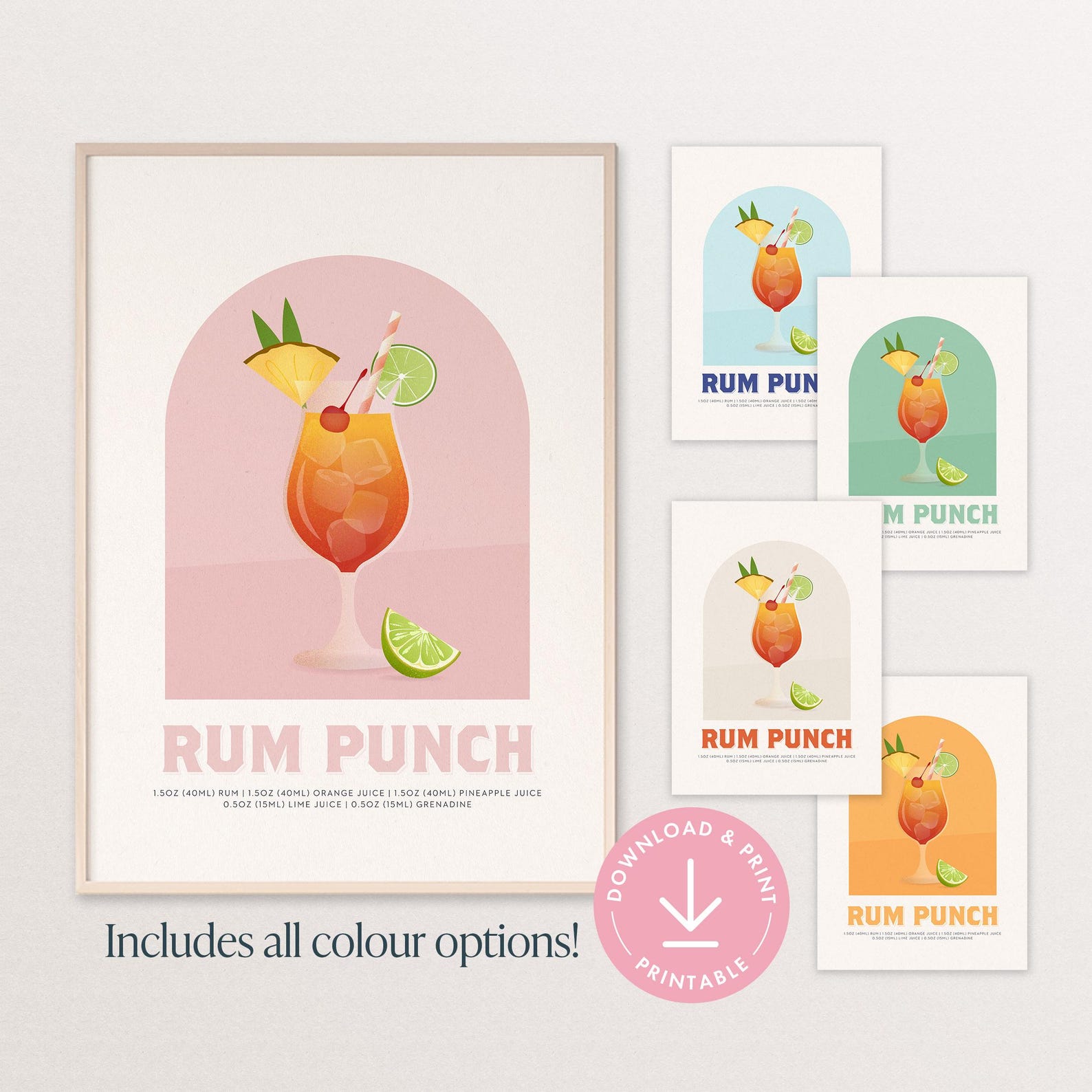 Rum Punch Cocktail Recipe Art Print: Bar Cart Decor (digital Download ...