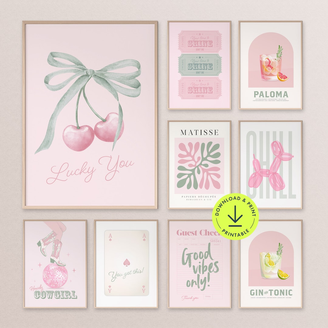 Blush Pink Sage Green Wall Art Set: Trendy Preppy Prints (digital ...