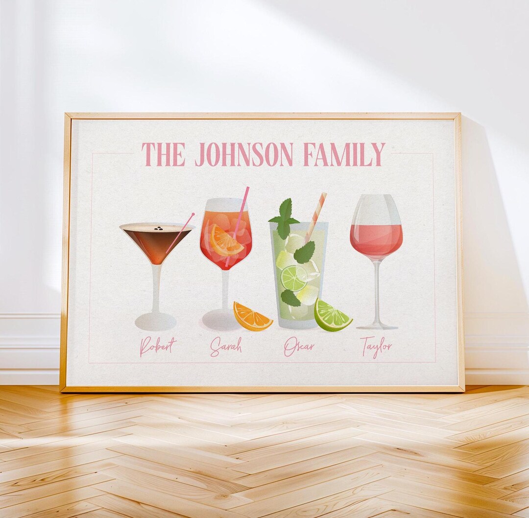 Personalized Family Cocktail Print: Custom Drink Sign, Home Bar Art ...
