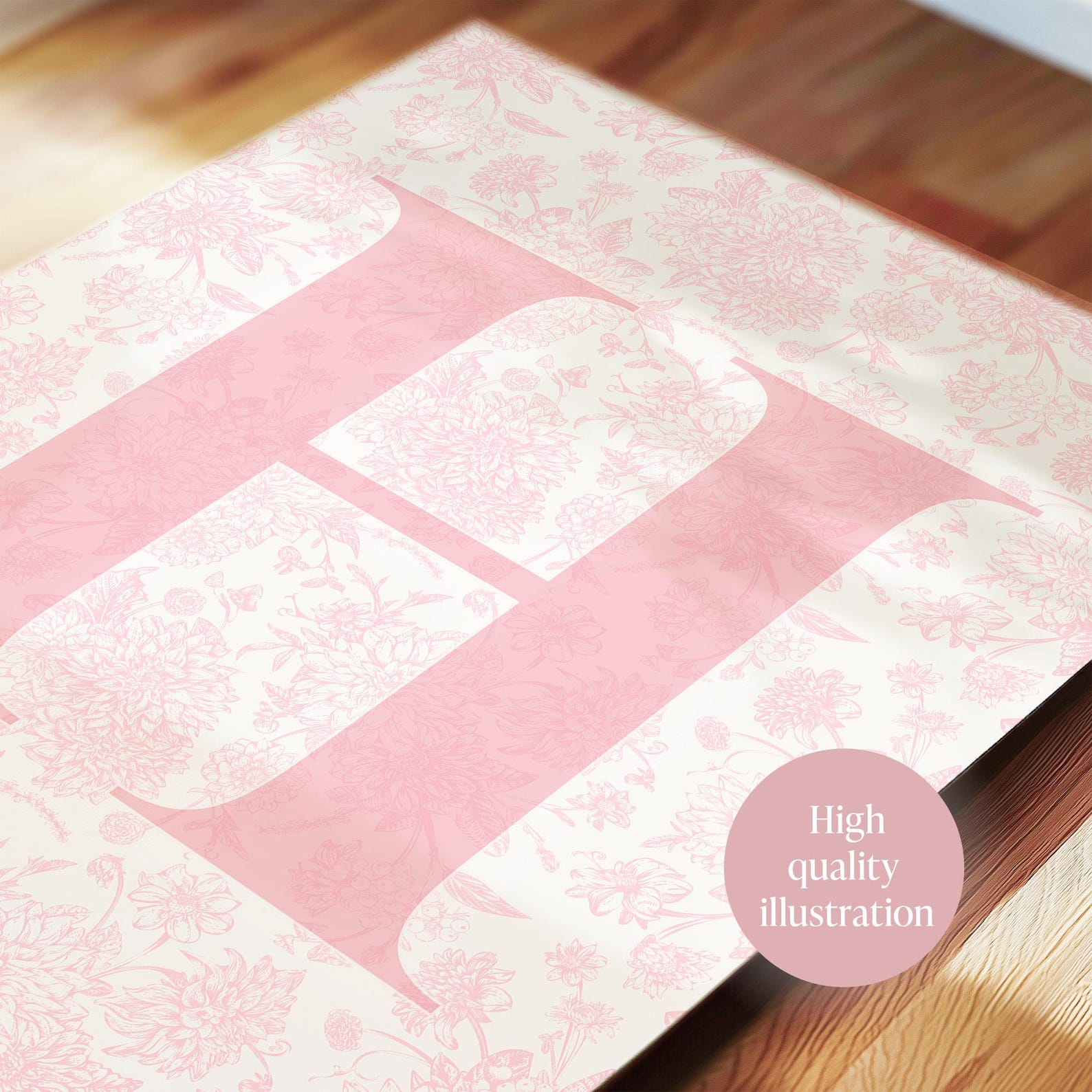 Custom Pink Floral Initial Print: Chinoiserie Letter Nursery Decor ...