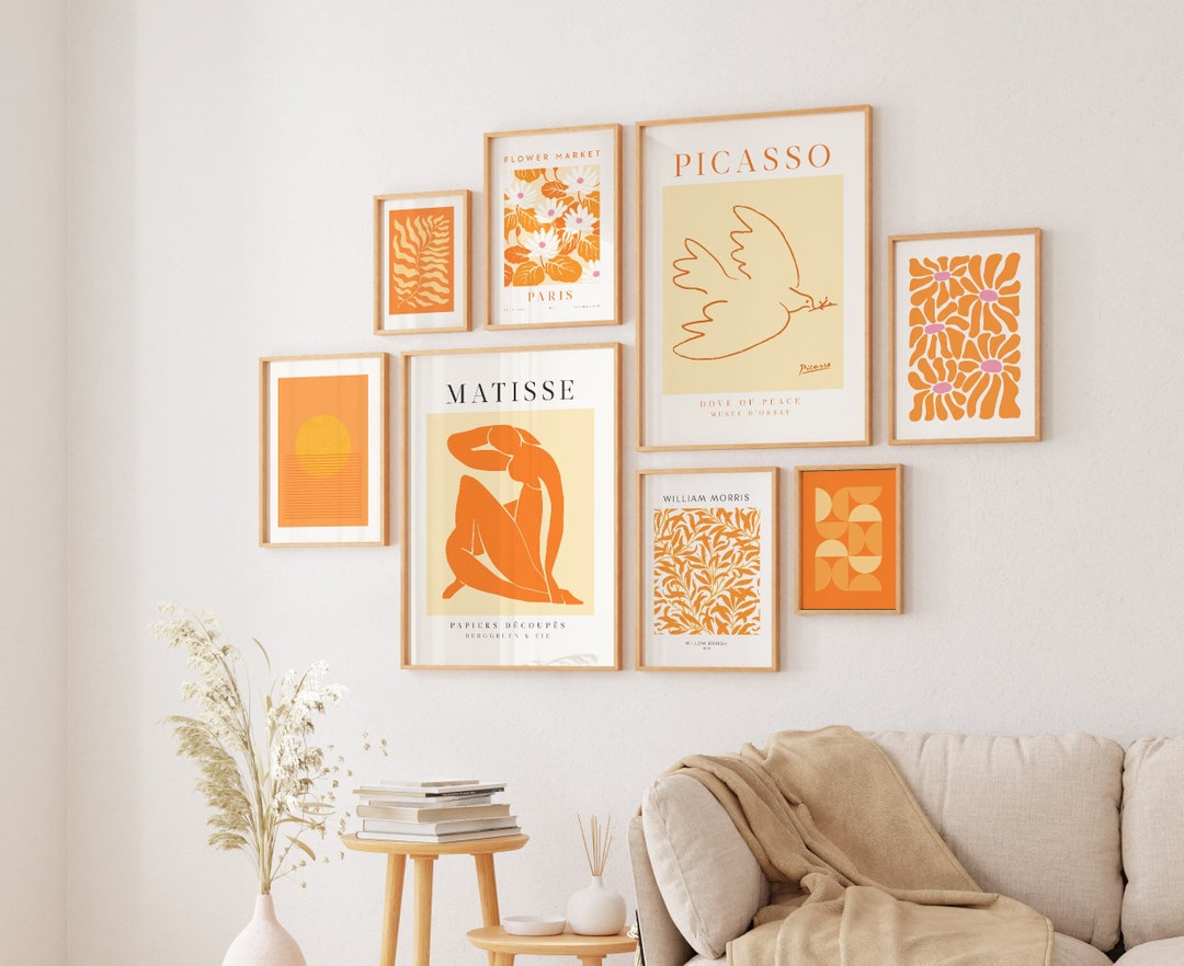 Orange Gallery Wall Set of 6 Prints Mid Century Modern Abstract Printable Boho Aesthetic Poster ...