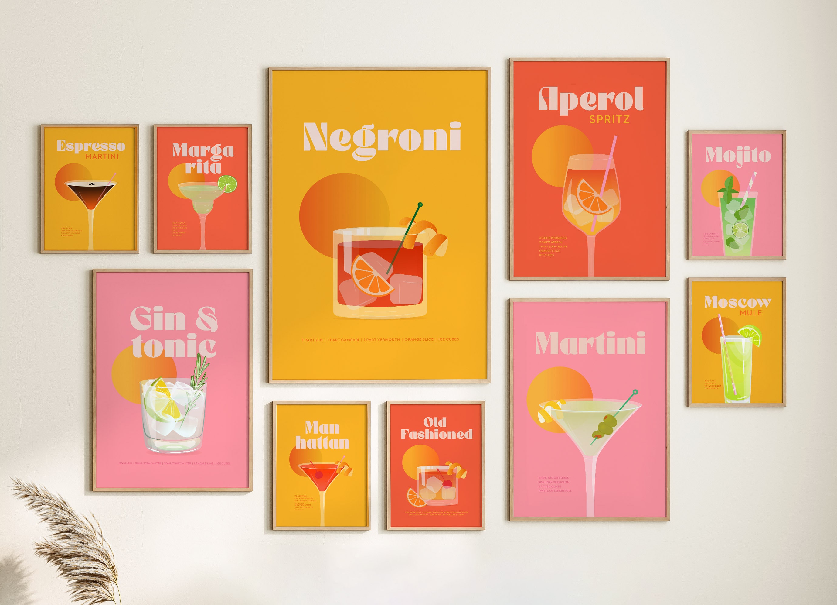 Colourful Cocktail Print Set of 12 Cocktail Posters Cocktail - Etsy