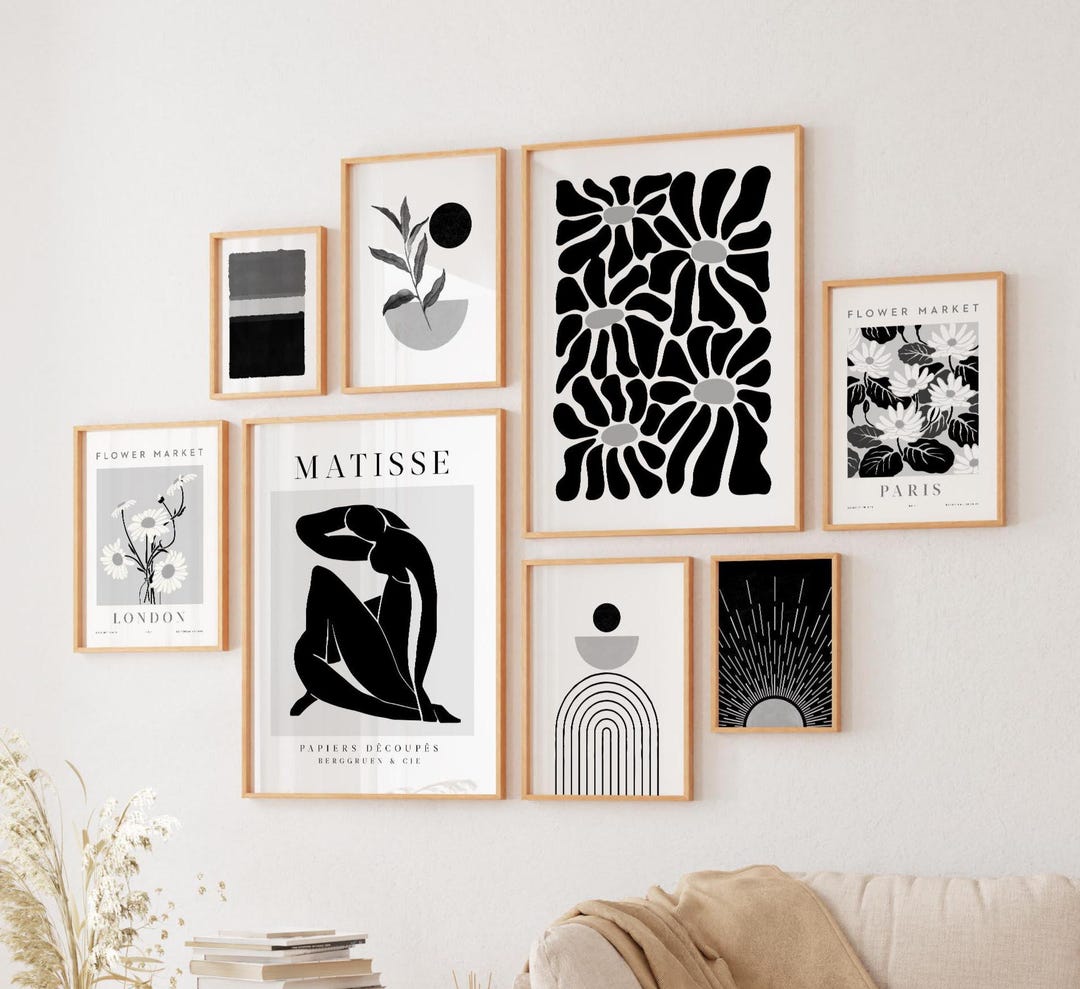 Neutral Gallery Wall Set of 35 Black and White Prints Mid Century ...
