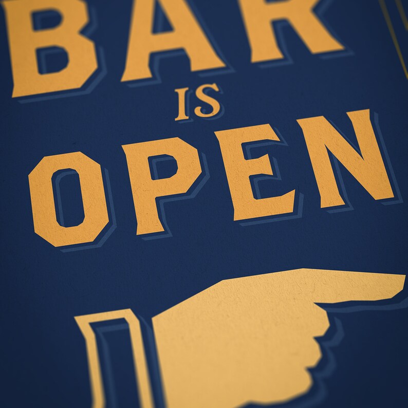 Trendy Retro Bar Sign Printable Bar is Open Wall Art Pub Print - Etsy