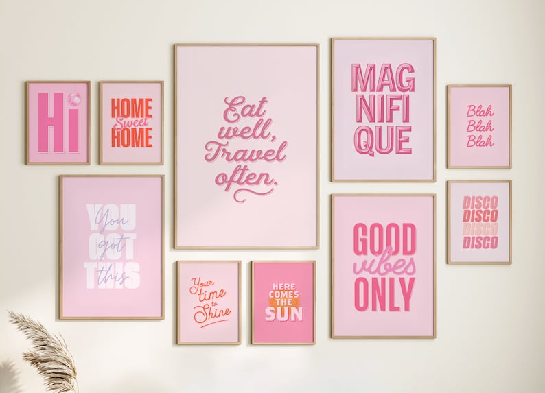 Pink Quotes Print Set: Inspirational Dorm Decor, Teen Girl Bedroom ...