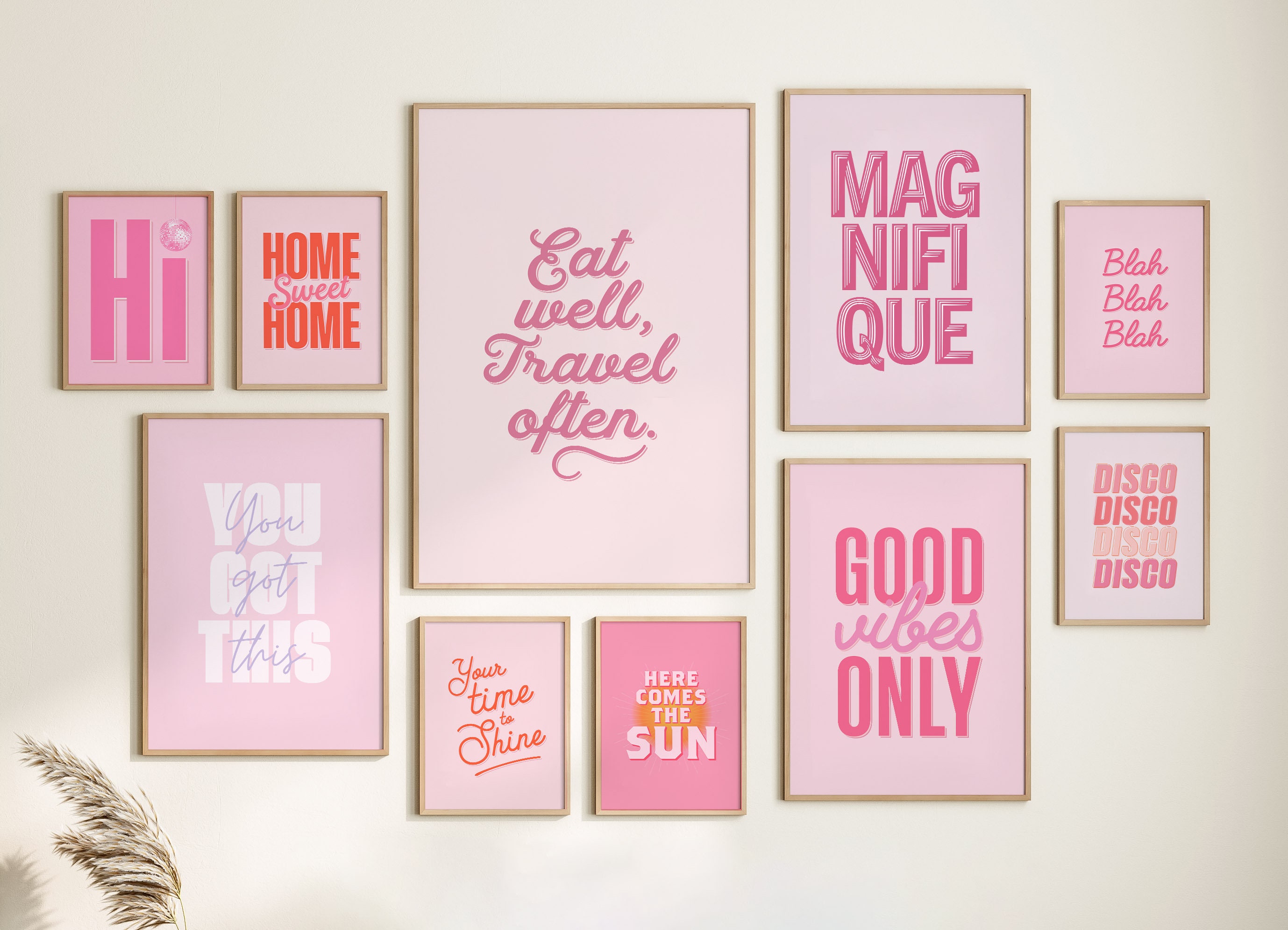 Pink Quote Wall Art Print Bundle Printable Pink Gallery Wall Set of 32 ...