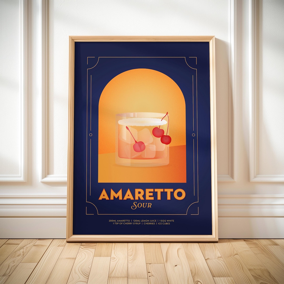 Amaretto Sour Print Printable Classic Cocktail Recipe Drink Gift Idea ...