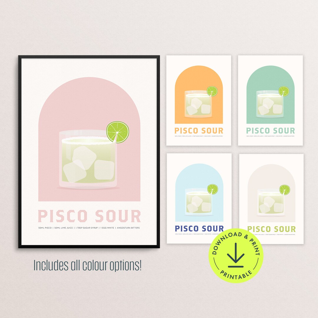 Pisco Sour Cocktail Print Retro Cocktail Print Pisco Sour Printable ...