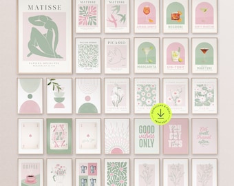 Boho Botanical Print Set of 6, Blush Pink and Sage Green Wall Art ...