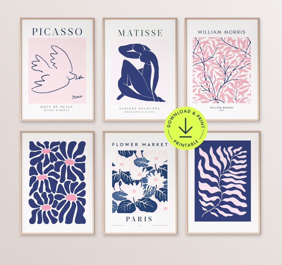 Navy Blue Pink Gallery Wall Set of 6 Print Modern Abstract Art ...